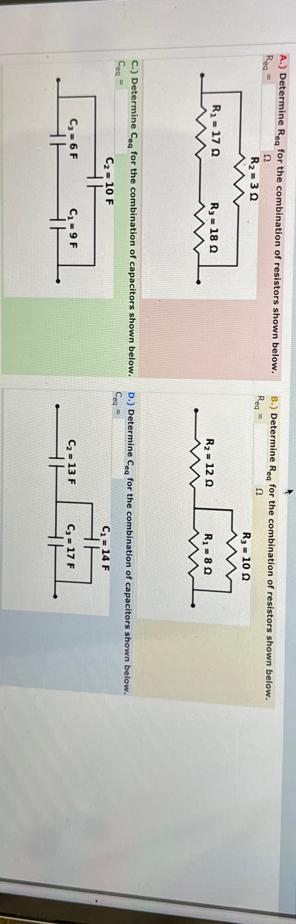 Solved A.) ﻿Determine Req ﻿for the combination of resistors | Chegg.com