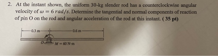 Solved 2. At the instant shown, the uniform 30-kg slender | Chegg.com