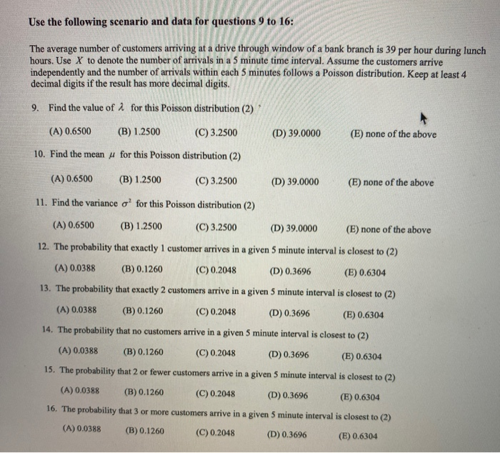 Solved Use the following scenario and data for questions 9 | Chegg.com