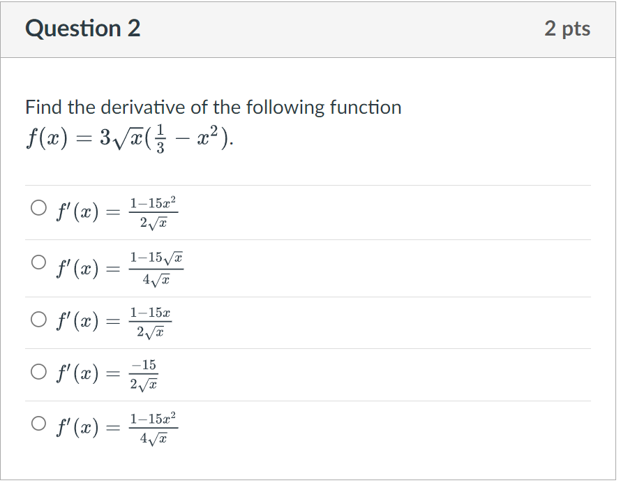 Solved Question 2Find the derivative of the following | Chegg.com