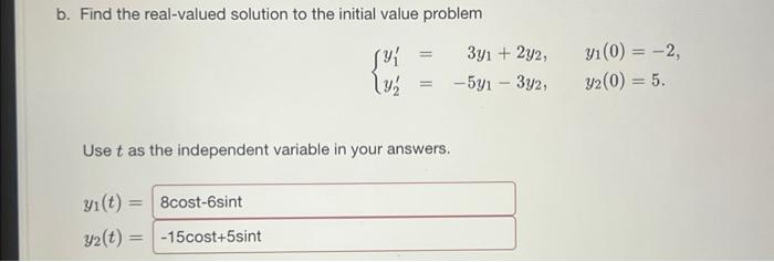 Solved b. Find the real-valued solution to the initial value | Chegg.com