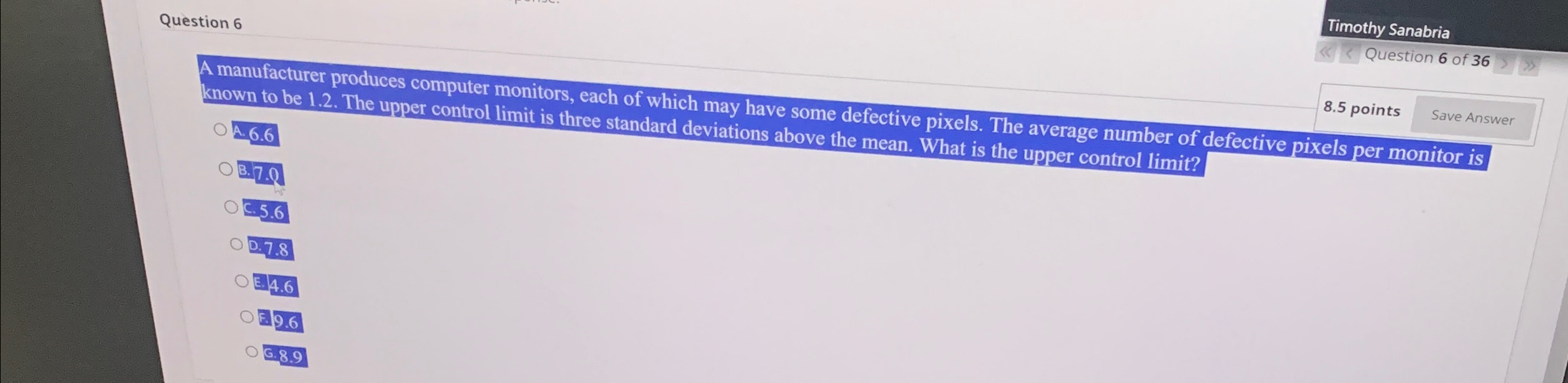 Solved Question 6timothy Sanabriaquestion 6 ﻿of 36a 2301