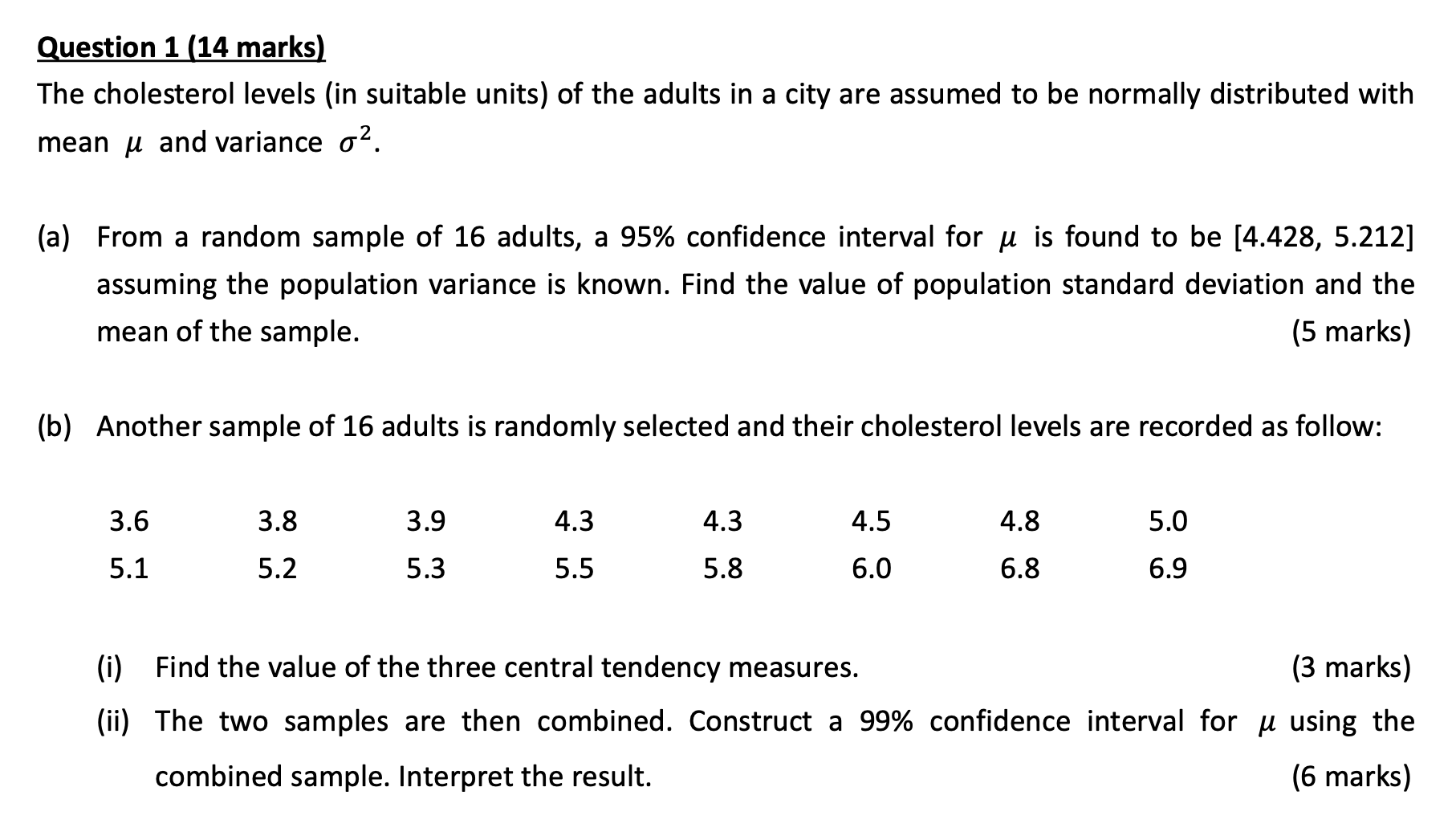 Solved Question 1 14 marksthe Cholesterol Levels In