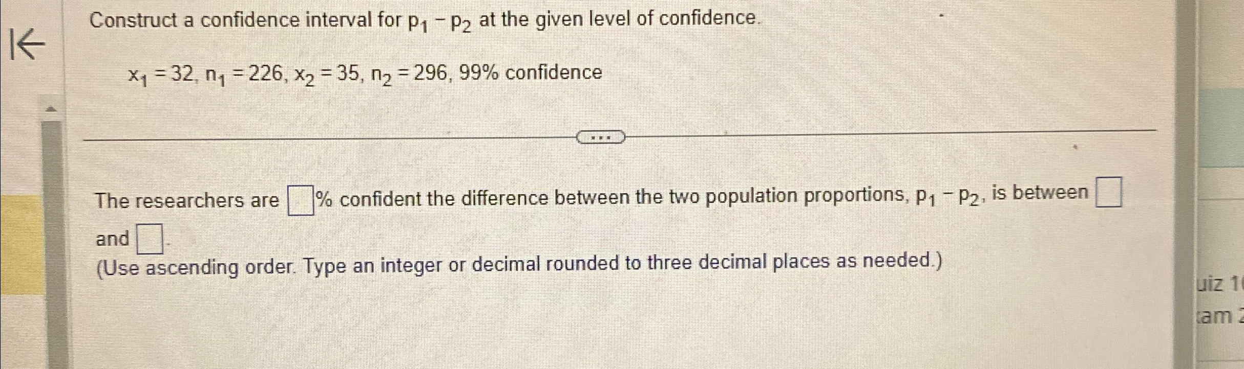 Solved Construct a confidence interval for p1-p2 ﻿at the | Chegg.com