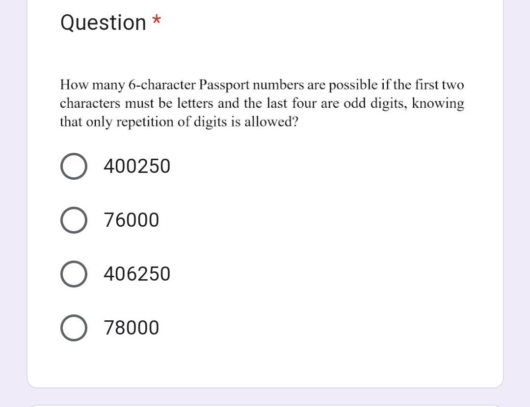 Solved How many 6-character Passport numbers are possible if | Chegg.com