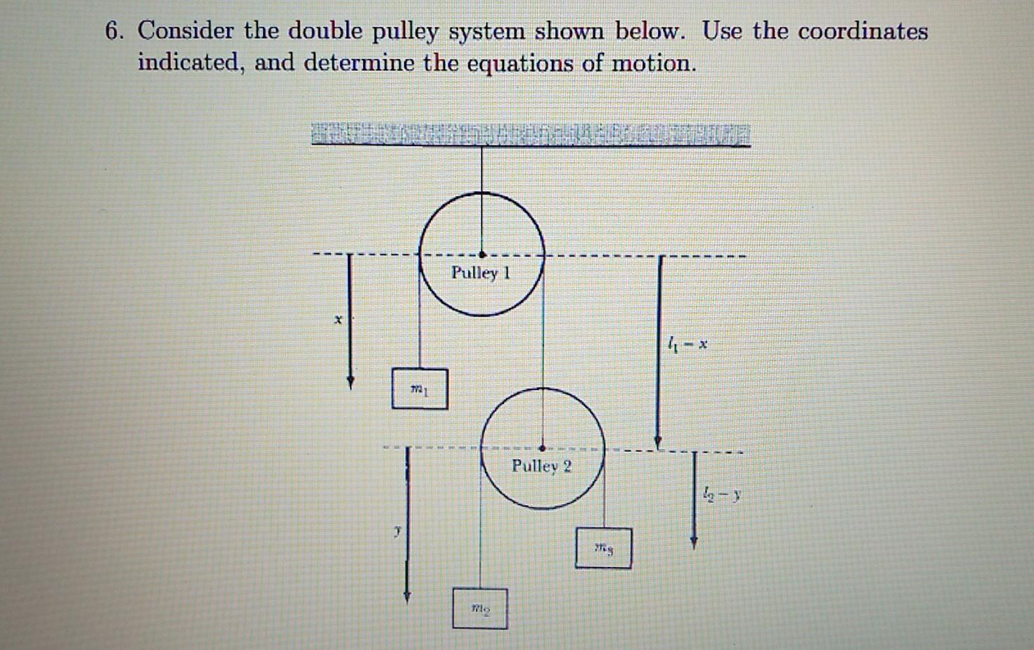Solved 6. Consider the double pulley system shown below. Use | Chegg.com