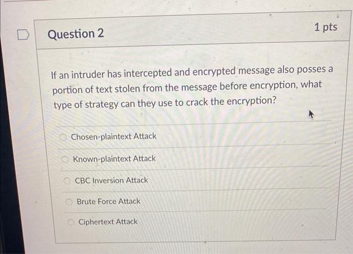 Solved If an intruder has intercepted and encrypted message | Chegg.com