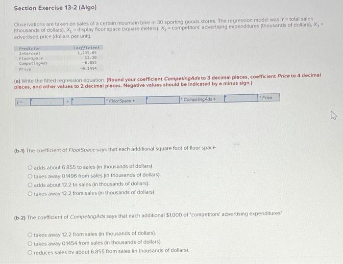 Solved Section Exercise 13-2 (Algo) Observations are taken | Chegg.com