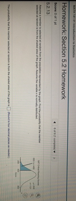 Solved MATH 141 01 Introduction to Statistics Homework: | Chegg.com