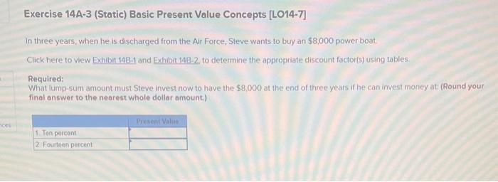 Solved Exercise 14A-3 (Static) Basic Present Value Concepts | Chegg.com