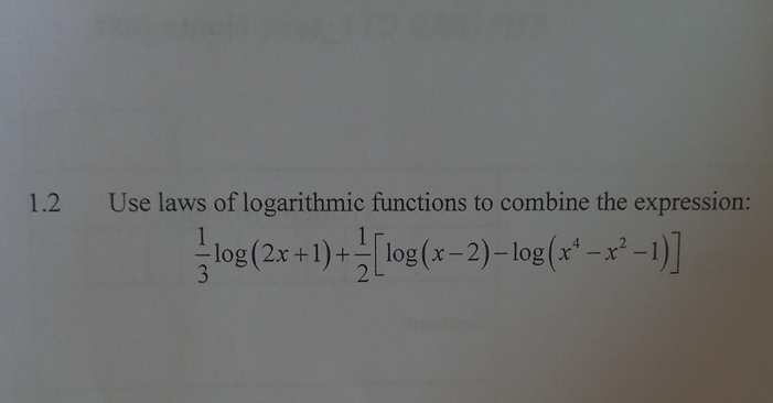 Solved 1.2 ﻿Use laws of logarithmic functions to combine the | Chegg.com