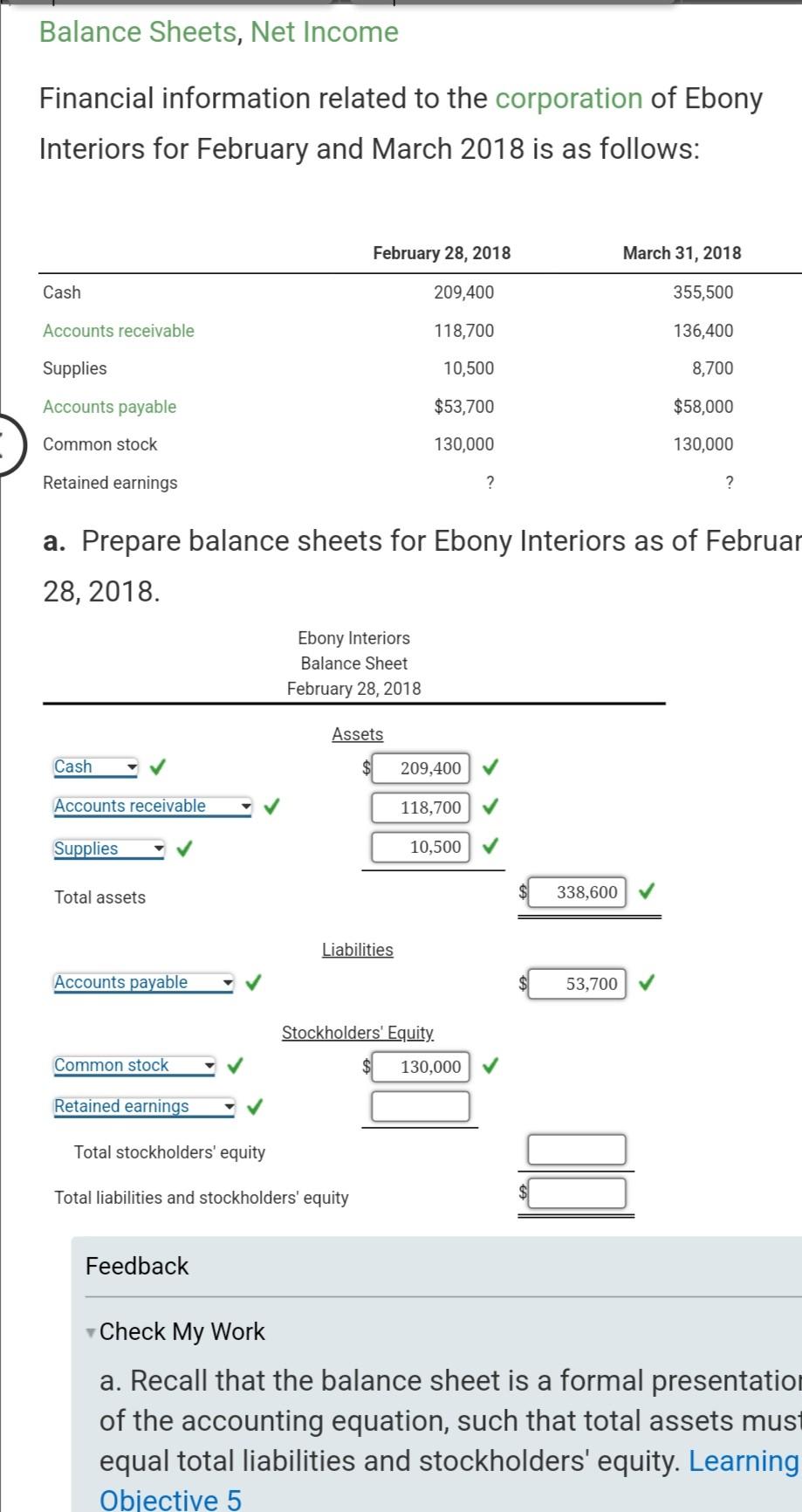 Solved Balance Sheets, Net Income Financial information | Chegg.com