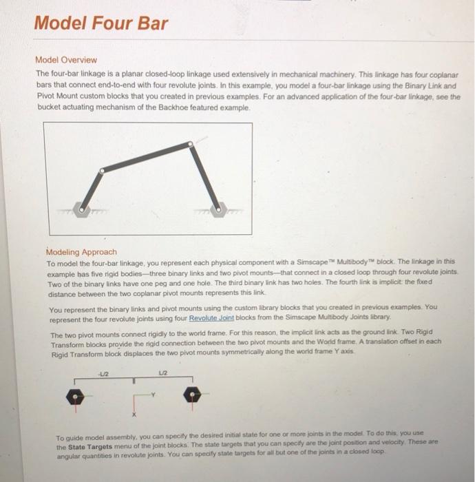 Solved Model Four Bar Model Overview The four-bar linkage is | Chegg.com