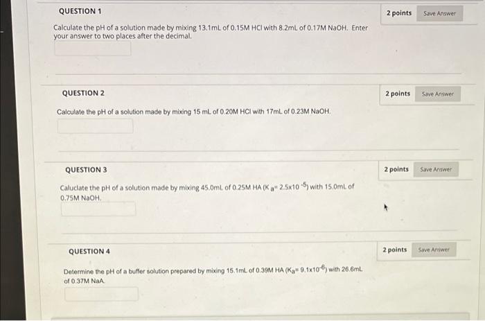 Solved Calculate the pH of a solution made by mixing 13.1 mL | Chegg.com