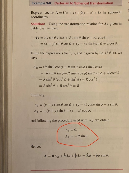 Example 3-8: Cartesian to Spherical Transformation | Chegg.com