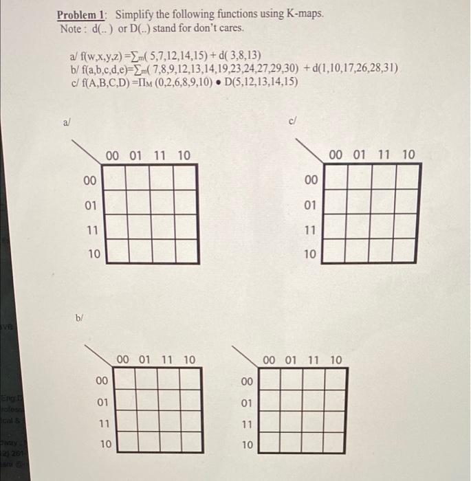 Solved Problem 1: Simplify the following functions using | Chegg.com