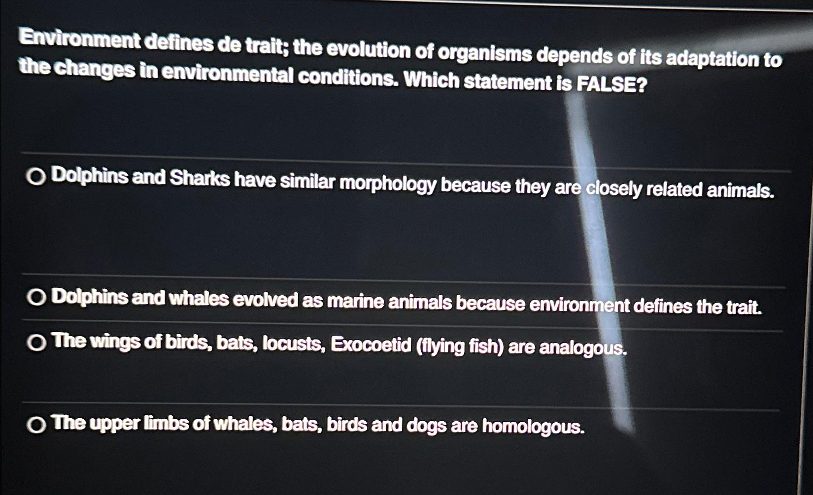 Solved Environment defines de trait; the evolution of | Chegg.com