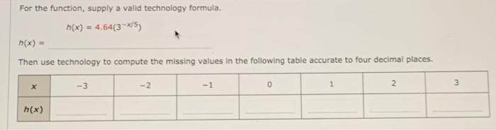 Solved For the function, supply a valid technology formula. | Chegg.com