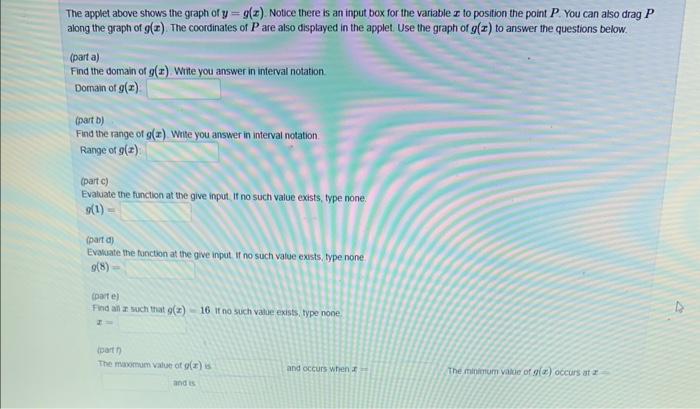 Solved The applet above shows the graph of y=g(x). Notce | Chegg.com
