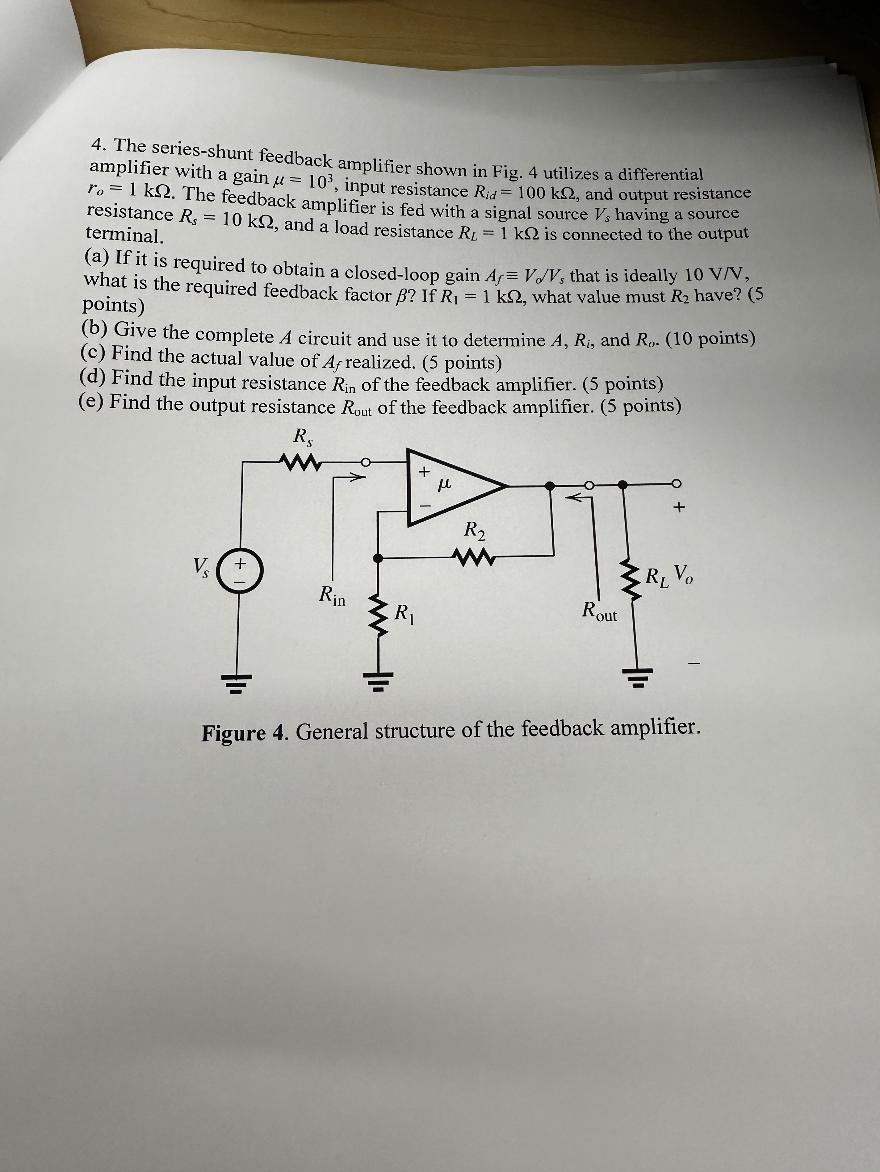 Solved The series-shunt feedback amplifier shown in Fig. 4 | Chegg.com