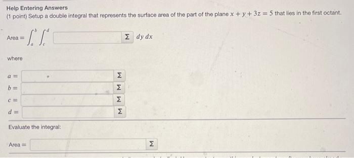 Solved Help Entering Answers (1 point) Setup a double | Chegg.com