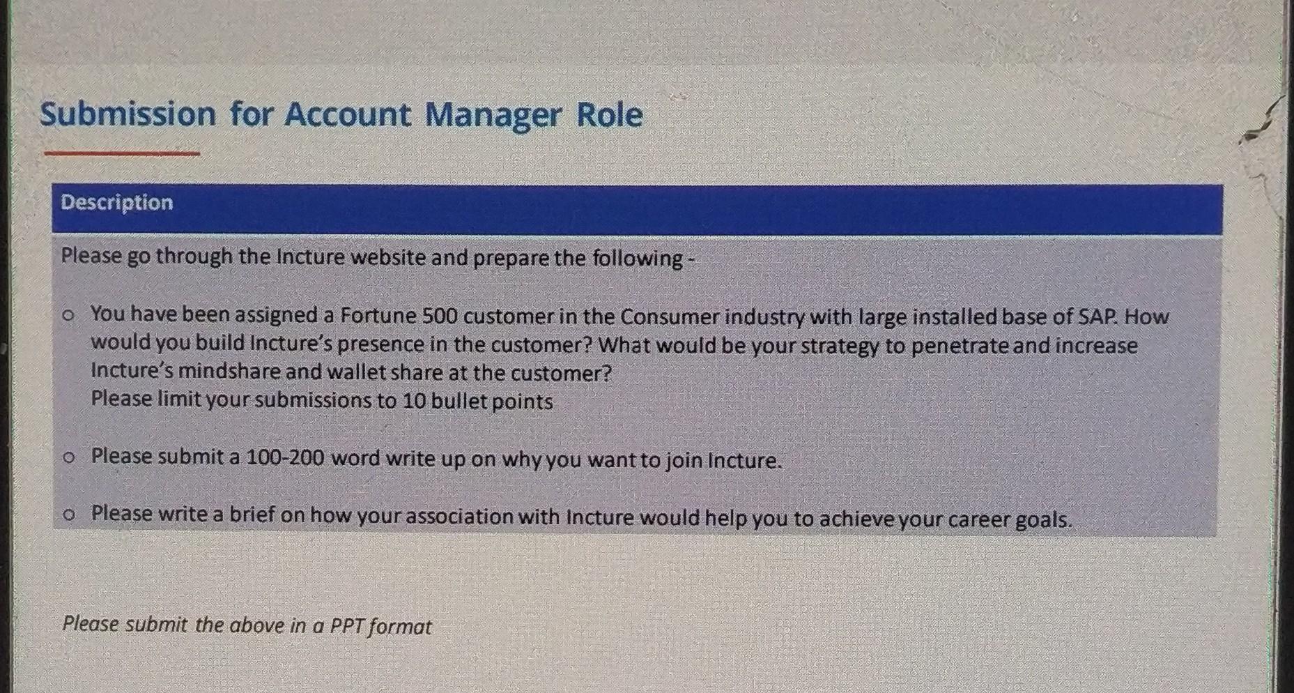 Solved Submission for Account Manager Role Description | Chegg.com