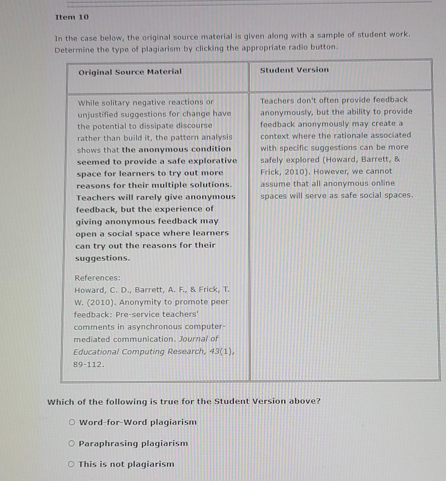 Solved Item 10 In the case below, the original source | Chegg.com