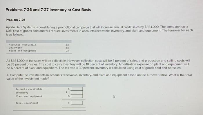 Solved Problems 7.26 and 7.27 Inventory at Cost Basis | Chegg.com