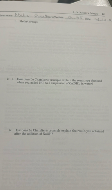 Solved Le Chatelier's Principle 25dent name:q, ﻿Noshiv | Chegg.com