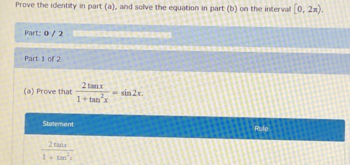 Solved Prove the identity in part (a), and solve the | Chegg.com