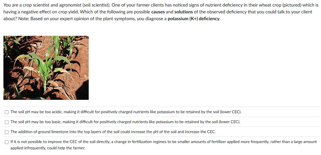 Solved You are a crop scientist and agronomist (soil | Chegg.com