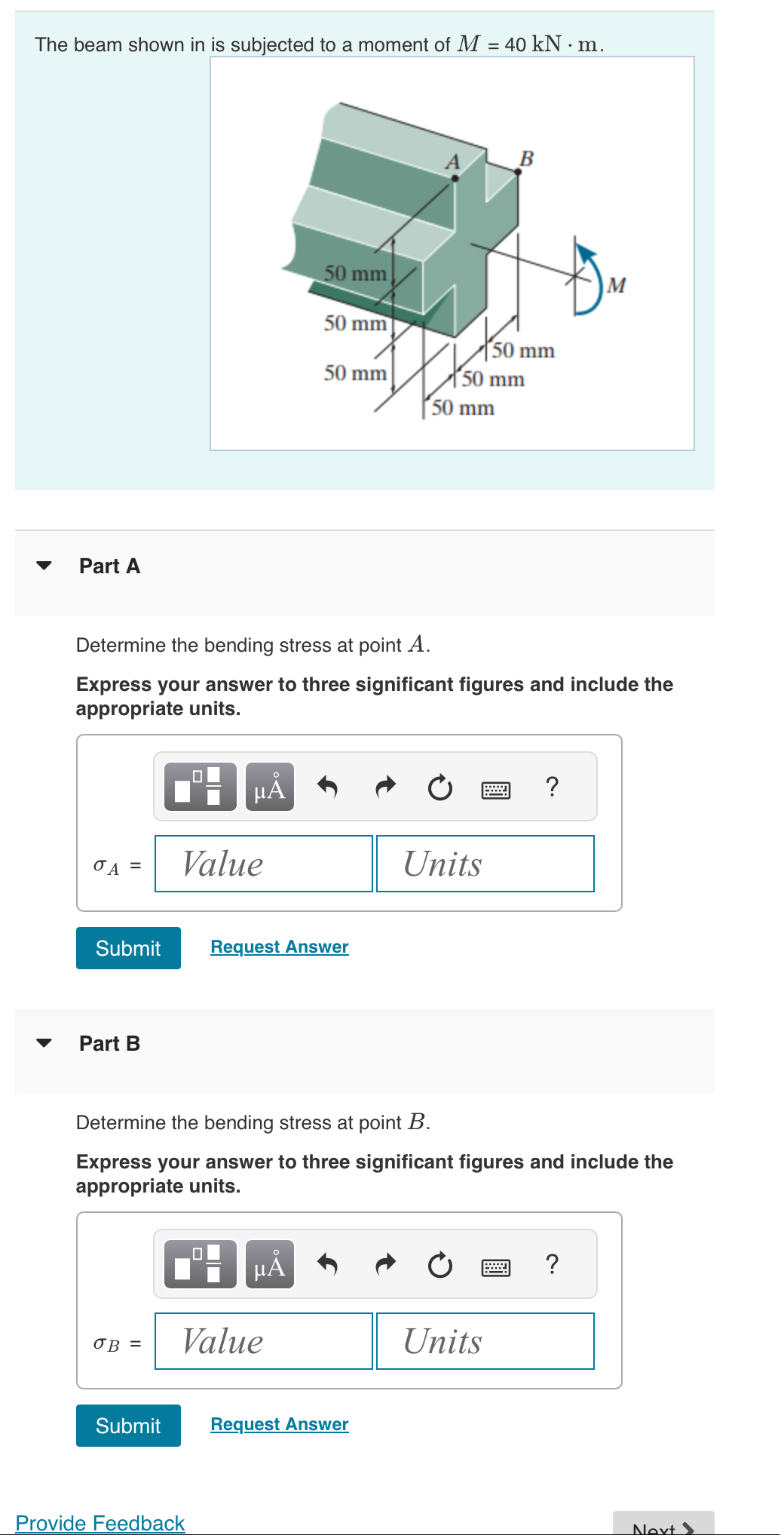 Solved The beam shown in is subjected to a moment of | Chegg.com