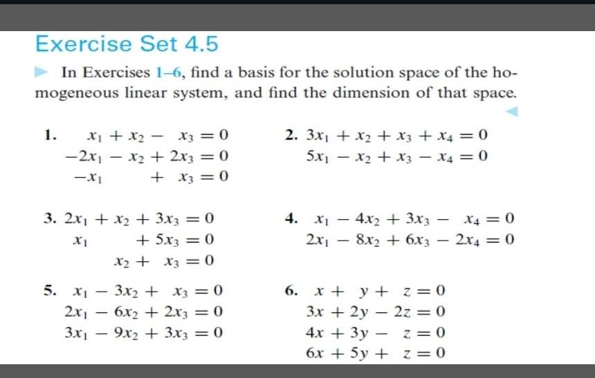 Solved Exercise Set 4.5In Exercises 1-6, ﻿find a basis for | Chegg.com