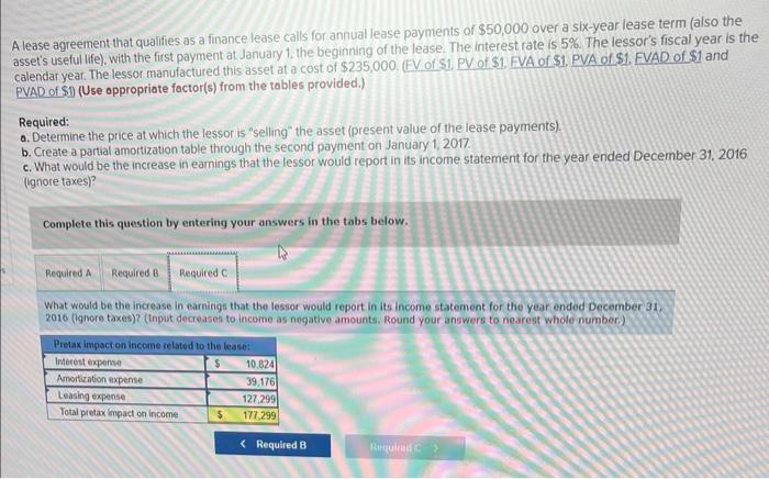 A lease agreement that qualifies as a finance lease | Chegg.com
