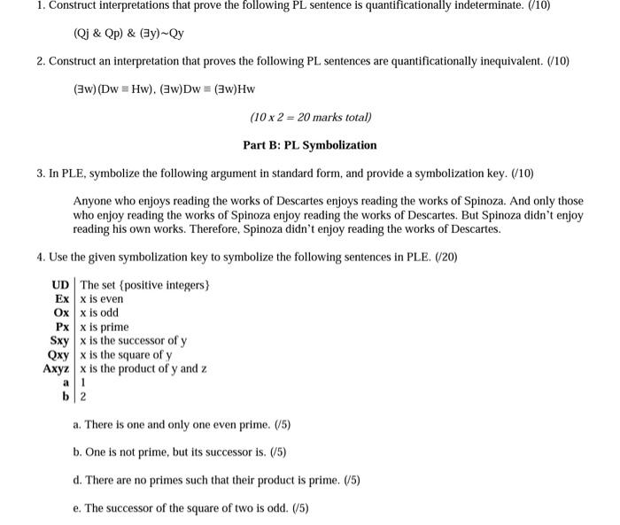 Solved 1. Construct interpretations that prove the following | Chegg.com