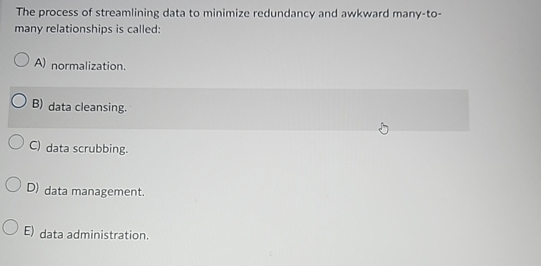 Solved The process of streamlining data to minimize | Chegg.com