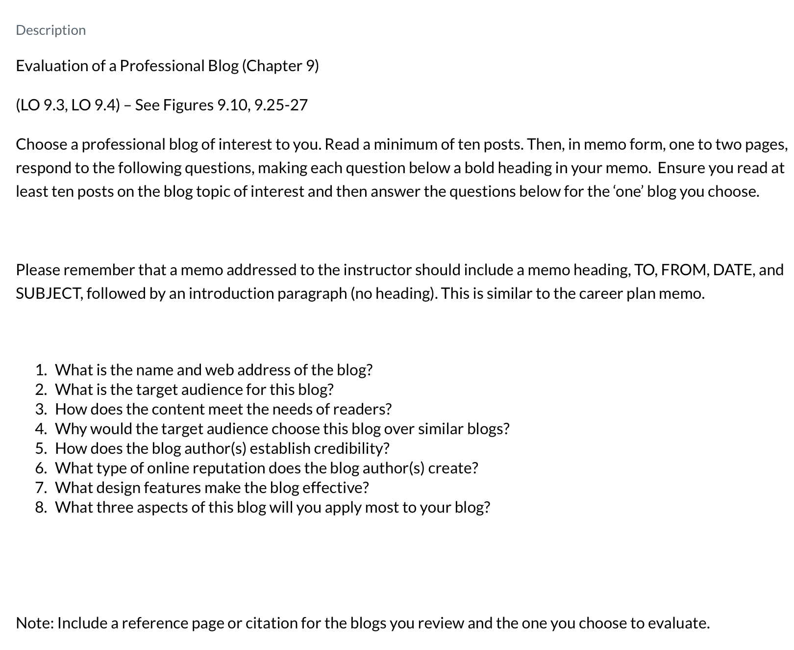 Solved DescriptionEvaluation of a Professional Blog (Chapter | Chegg.com