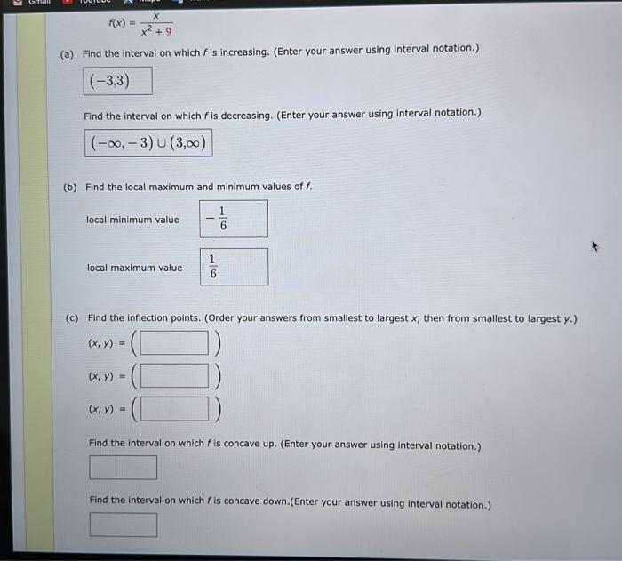 Solved f(x)=x2+9x (a) Find the interval on which f is | Chegg.com