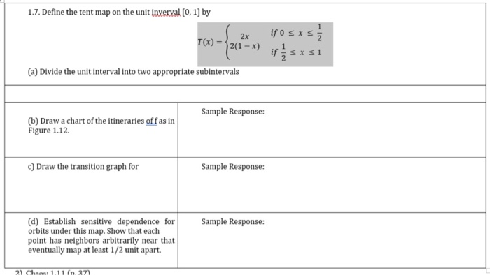 1.7. Define the tent map on the unit inverval [0, 1] | Chegg.com