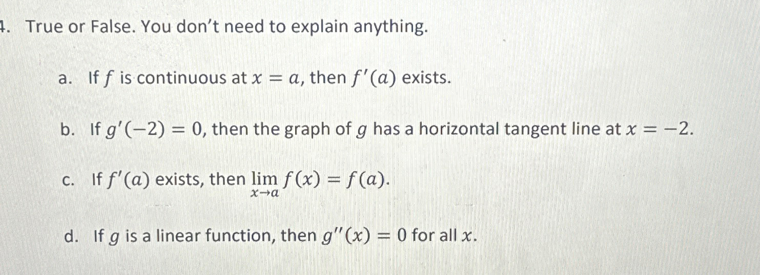 Solved True or False. You don't need to explain anything.a. | Chegg.com