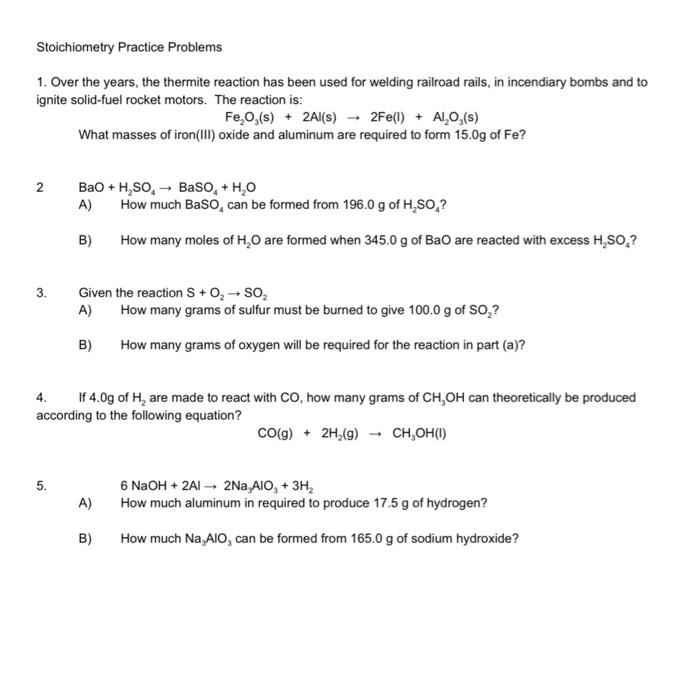 Solved Stoichiometry Practice Problems 1. Over the years, | Chegg.com