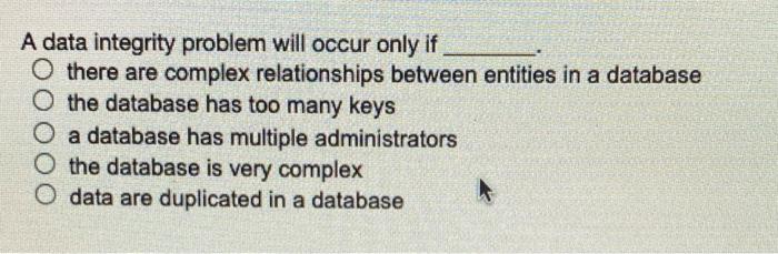 Solved A data integrity problem will occur only if Othere | Chegg.com