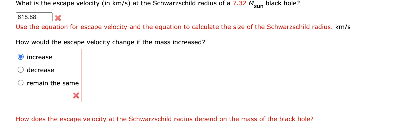 Solved What is the escape velocity (in kms ) ﻿at the | Chegg.com