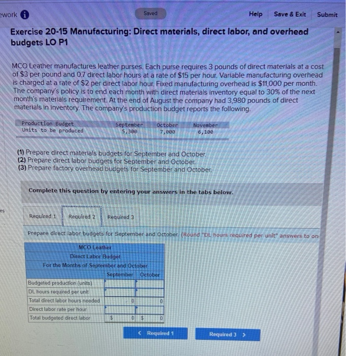 Solved Saved Help Save & Exit Submit work Exercise 20-15 | Chegg.com