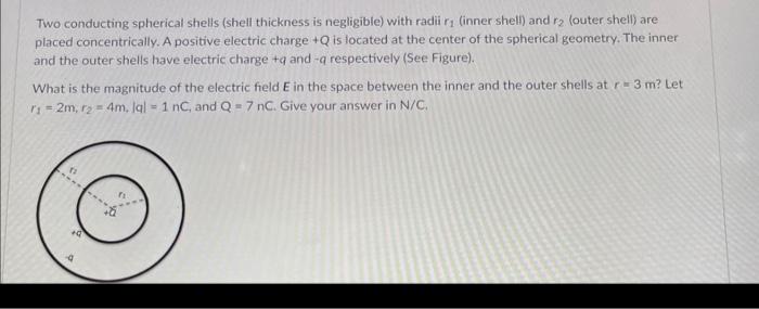 Solved Two conducting spherical shells (shell thickness is | Chegg.com