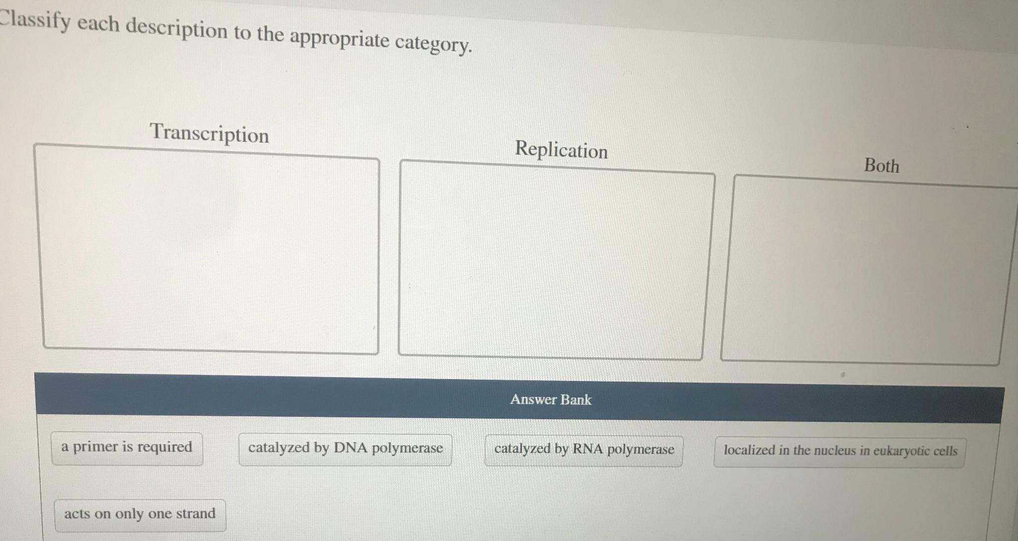 Solved Classify each description to the appropriate | Chegg.com