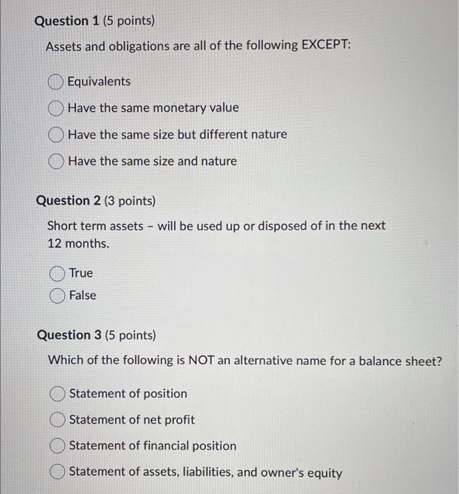 Solved Assets and obligations are all of the following | Chegg.com