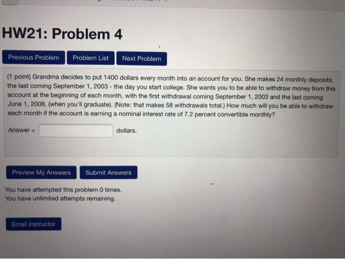 Solved HW21: Problem 4 Previous Problem Problem List Next | Chegg.com