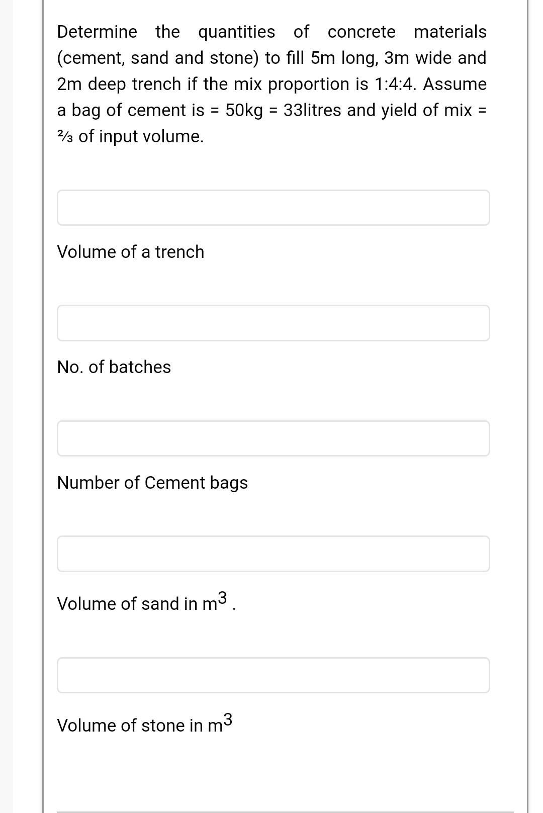 Solved Determine the quantities of concrete materials | Chegg.com