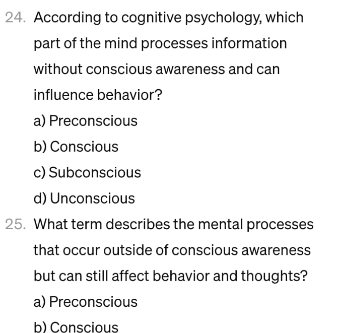 Solved According to cognitive psychology, which part of the | Chegg.com
